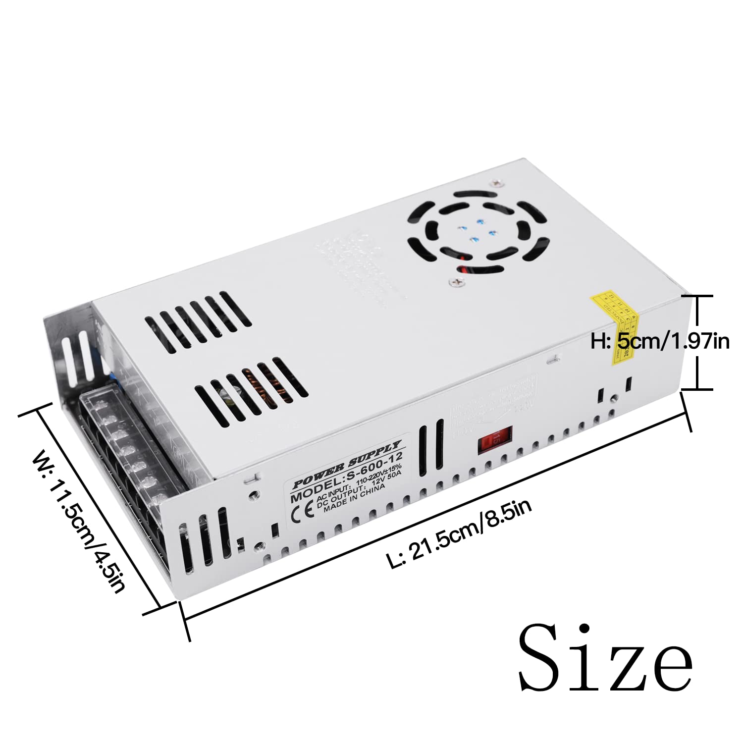 DC 12V 50A 600W Power Supply Adapter Transformer Switch AC 110V / 220V to DC 12V 20amp Switching Converter LED Driver for LED Strip Light CCTV Camera Security System Radio,Computer Project,3D Printer