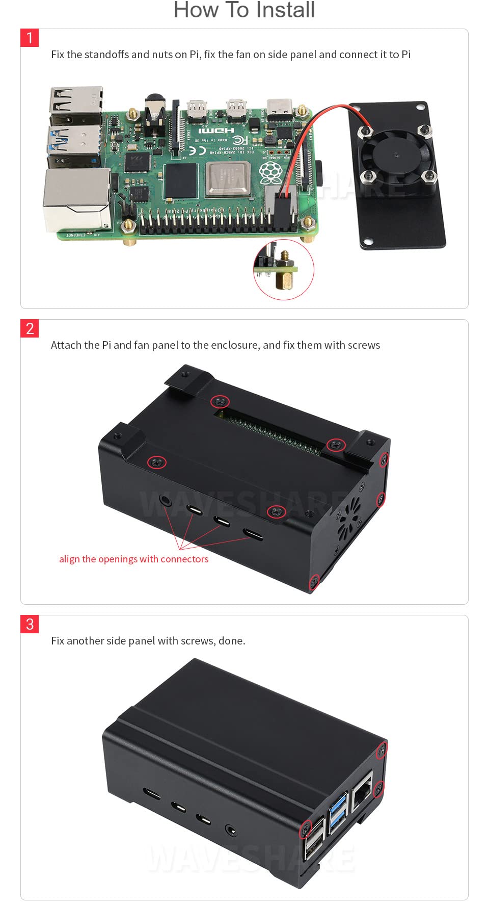 Waveshare DIN Rail Aluminum Case for Raspberry Pi 4 with Cooling Fan and Heatsinks