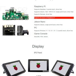 waveshare 7" IPS Display LCD Capacitive Touch Screen Monitor 1024x600 Resolution HDMI/VGA Port, for Raspberry Pi 4B/3B+/3B/2B/A+/Zero W/WH/Jetson Nano/Banana Pi/Windows 10/8.1/8/7