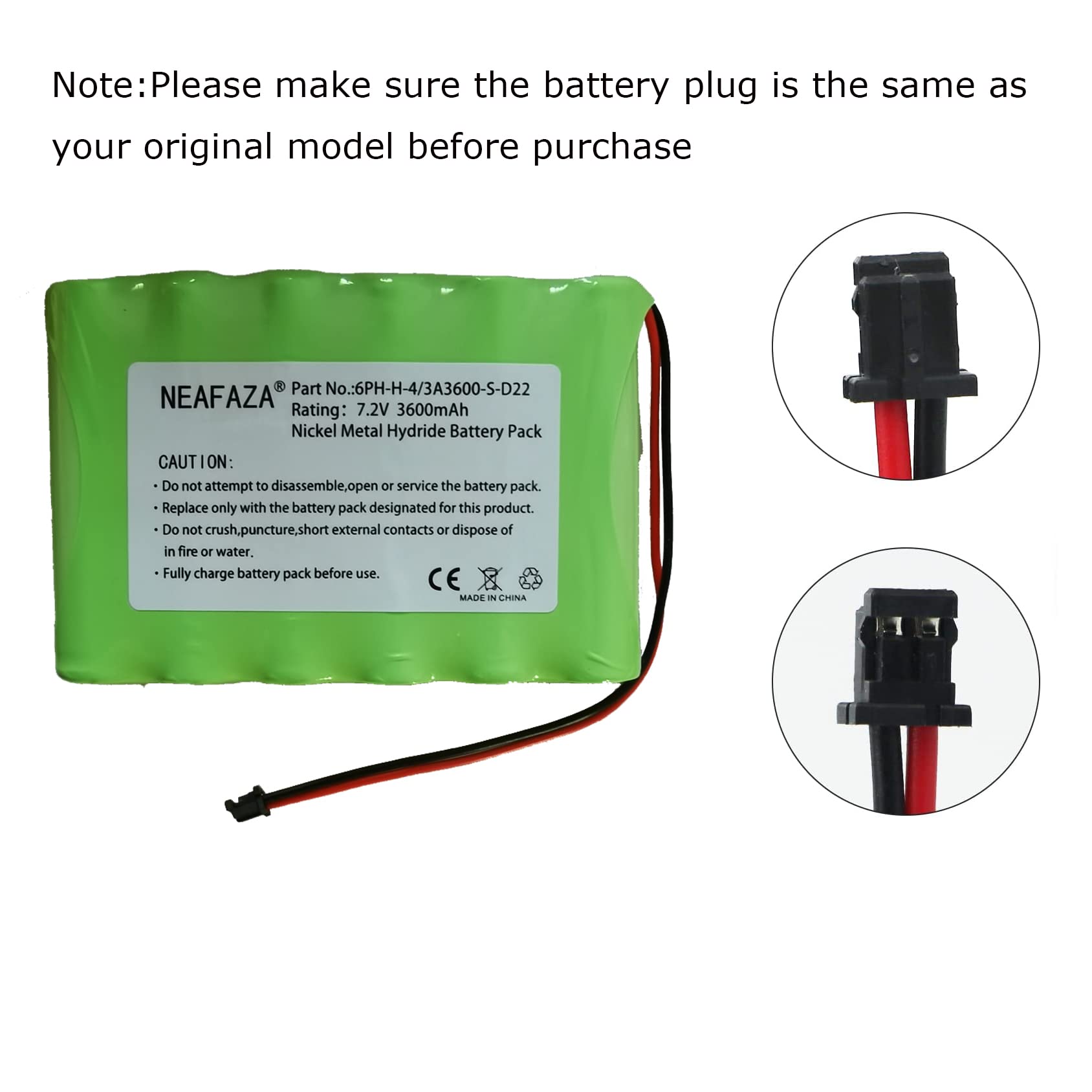 NEAFAZA 6PH-H-4/3A3600-S-D22 7.2V 3600mAh Ni-MH Battery Compatible with DSC IMPASSA SCW9057 SCW9055 ADT SCW9057G-433 Wireless Security System Alarm Panel