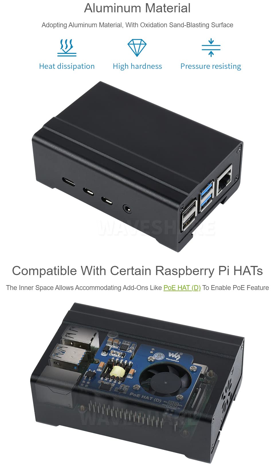 Waveshare DIN Rail Aluminum Case for Raspberry Pi 4 with Cooling Fan and Heatsinks