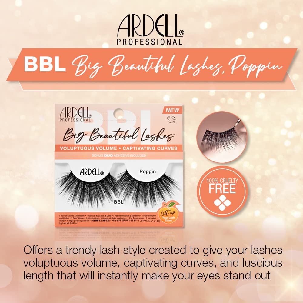 Ardell BBL Big Beautiful Lashes 971 Poppin, with DUO Clear Adhesive, 1 pack