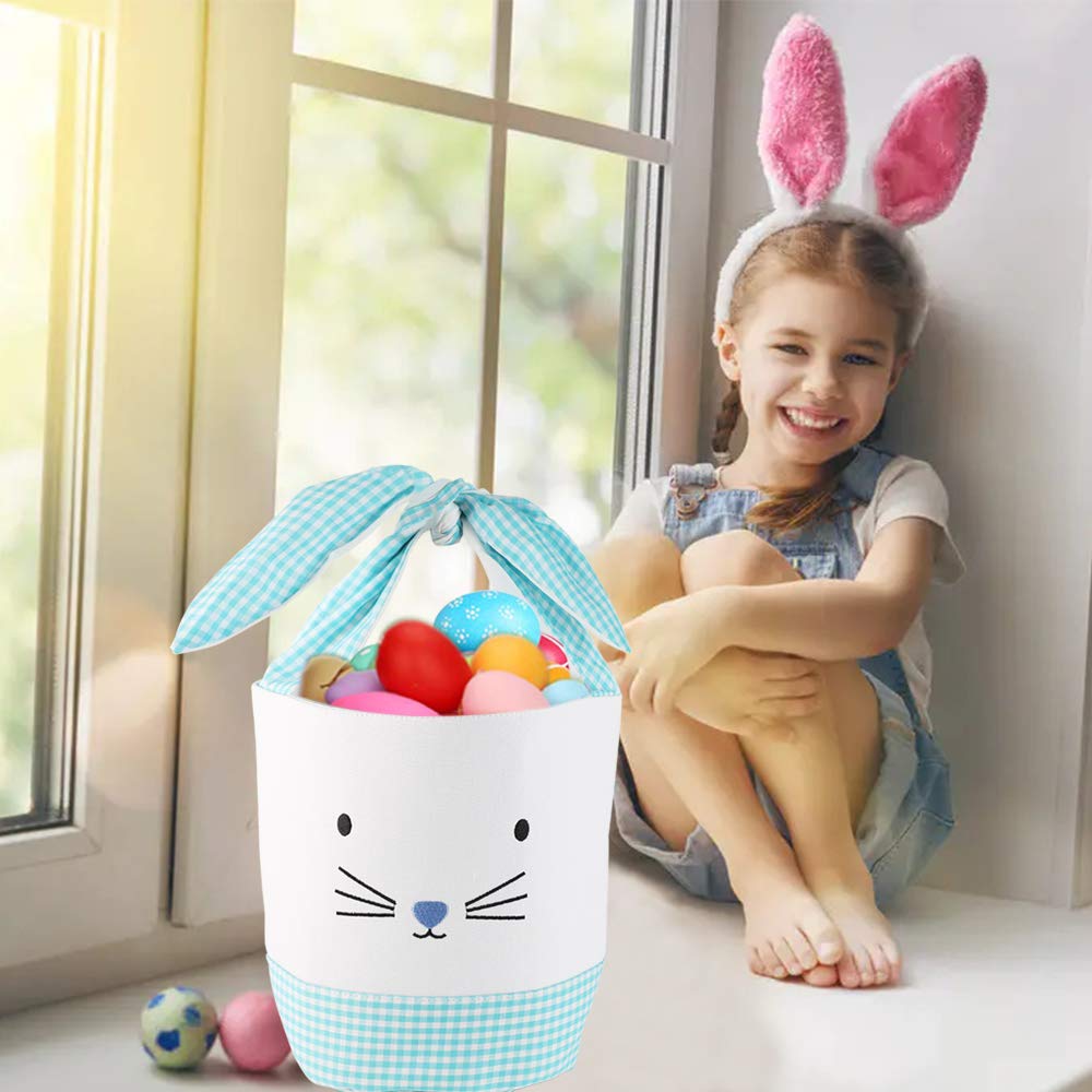 Easter Bunny Basket Bags Rabbit Canvas Toys Bucket Tote Storage Gifts Candies Handbag for Kids