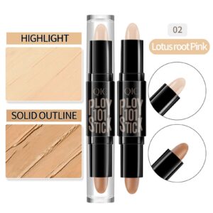 Highlight Contour Stick, 2 in 1 Makeup Shading Stick, Face Highlighters Sticks, Concealer Contour Highlighter Stick,Cruelty Free Makeup,double-end face concealer contouring sticks cream (02)