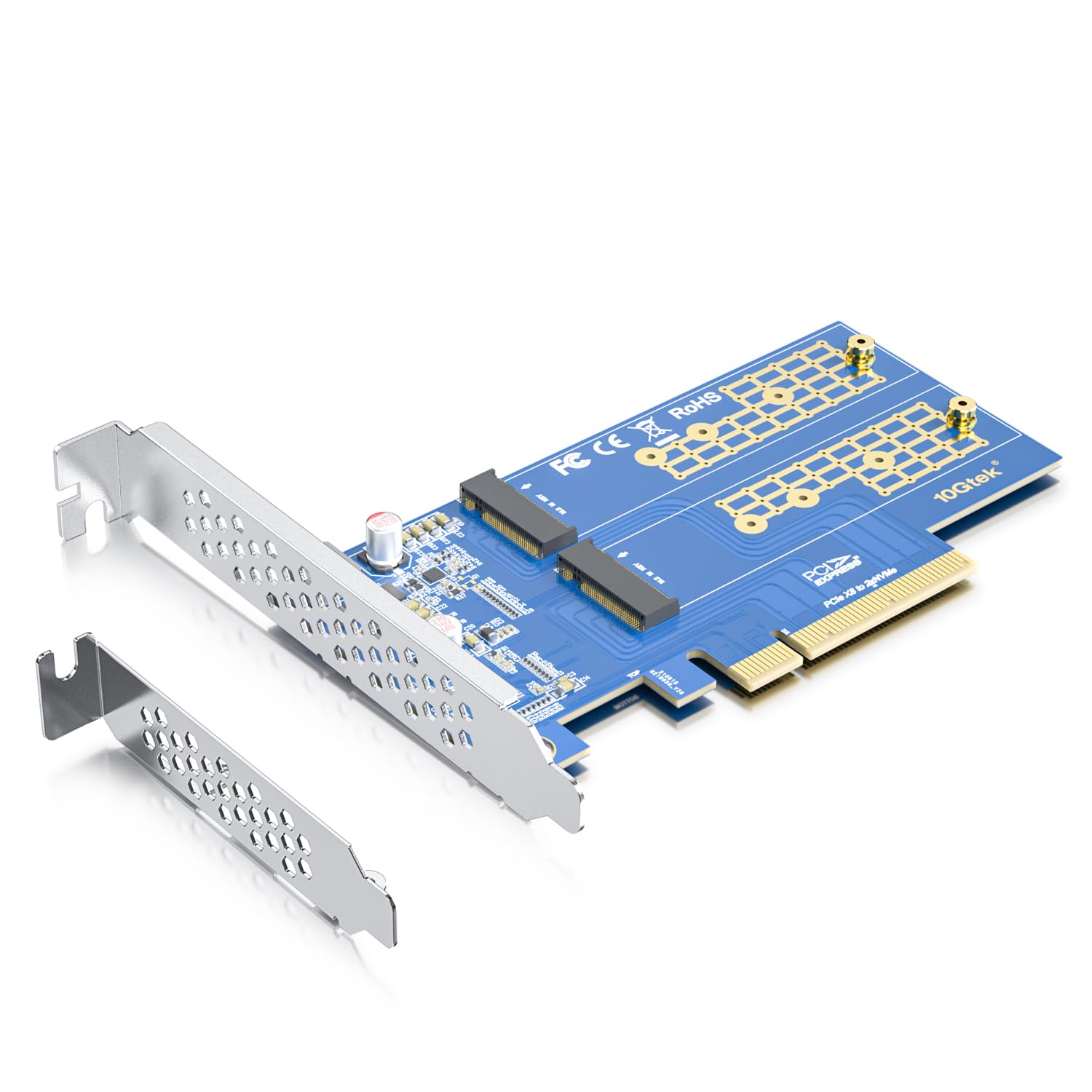 10Gtek 2-Port M.2 NVMe Adapter M-Key, PCIe X8 Gen3. Requires Motherboard BIOS Support for Bifurcation