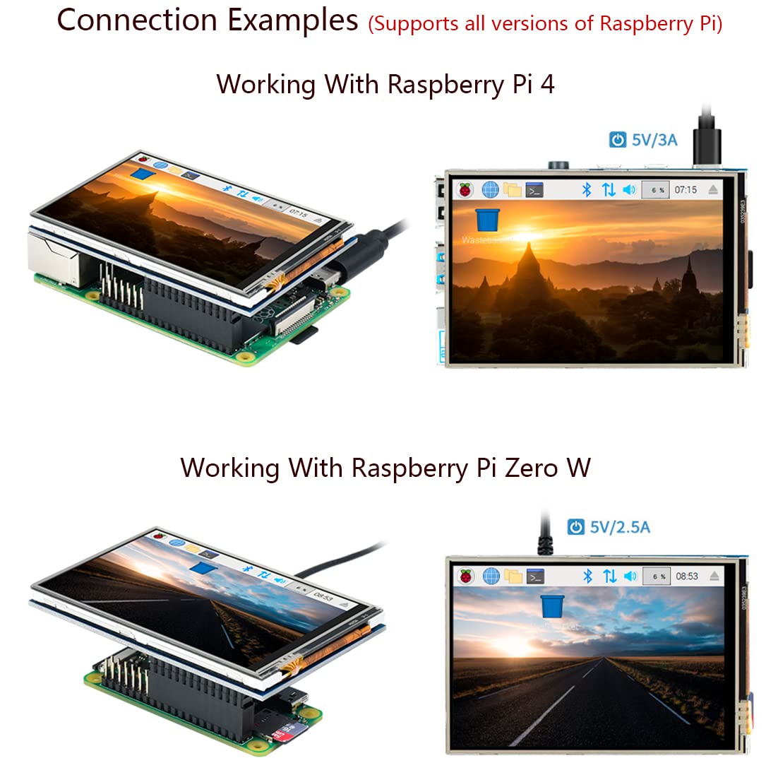 waveshare 3.5 inch Touch Screen TFT LCD 480x320 Pixel Display Monitor SPI Interface XPT2046 Controller, for Raspberry Pi 4B/3B+/3B/2B/Zero/Zero W/Zero WH