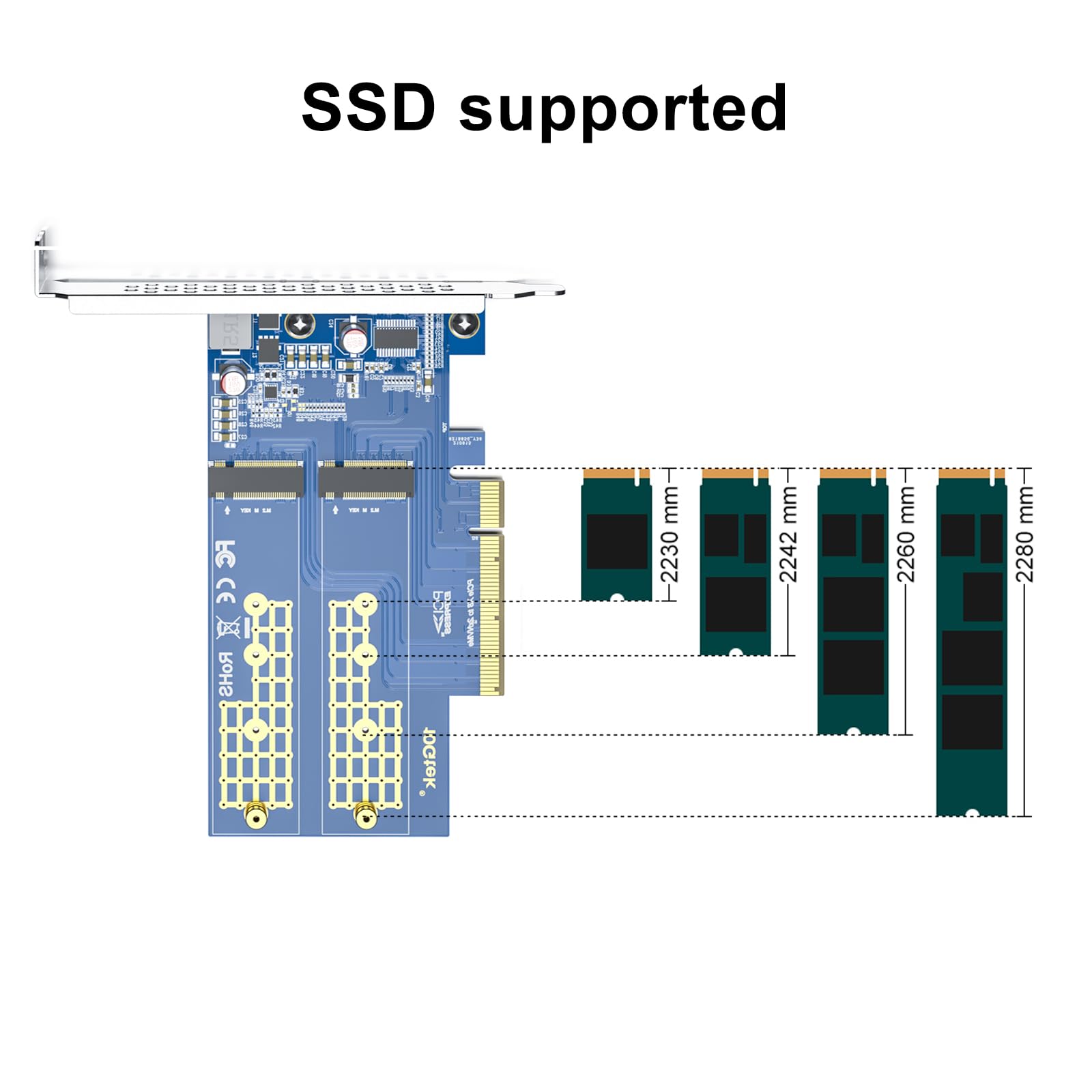 10Gtek 2-Port M.2 NVMe Adapter M-Key, PCIe X8 Gen3. Requires Motherboard BIOS Support for Bifurcation