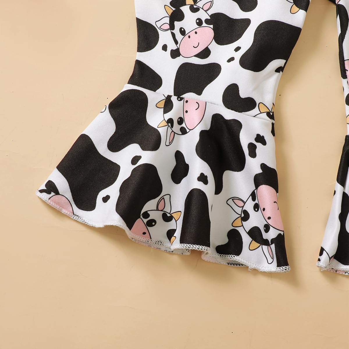 Detigee Baby Girl Cow Print Outfit Newborn Coming Home Bodysuit Baby Bell Bottom Outfit (Black,0-3 Months)