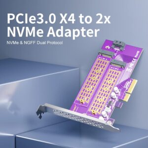 10Gtek 2-Port M.2 NVMe Adapter M-Key and B-Key, PCIe X4 Gen3.