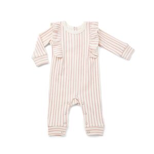 pehr ruffle romper stripes away dark pink w ruffle / 12-18 mos.