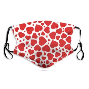 SeBneny 5 Pcs Valentine's Day Face_Mask Heart Reusable Washable Cloth Mask Red Heart Love Design Mouth Cover Wedding Facial Shield Adult Spring Face Protection Shield Balaclava Adjustable Ear Straps