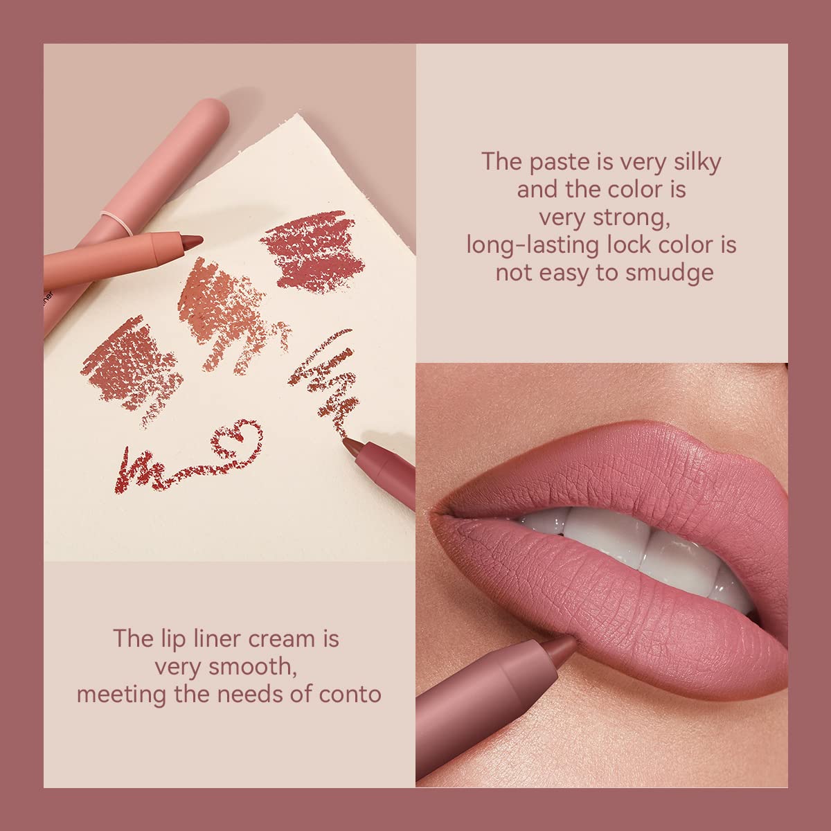 KISSIO Lip Liner,Creamy Lip Liner Pencil,Long Lasting Lip Liner with Sharpener,Matte Finish,Smooth and Soft,Non-Dry,Easy to Use,Cruelty free,0.02 oz,07 Daejeeling