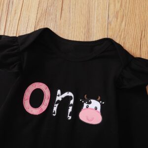 Detigee 1st Birthday Outfit for Girls Cow Birthday Outfit Infant First Birthday Clothes (Black,12-18 Months) (A1019A)