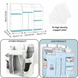 NGORAY Hanging Baby Diaper Caddy Organizers for Crib - 3-in-1 Diaper Stacker for Changing Table Nursery Organization Storage Holder for Baby Essentials Attachment Portable Combining Clothing (Blue)