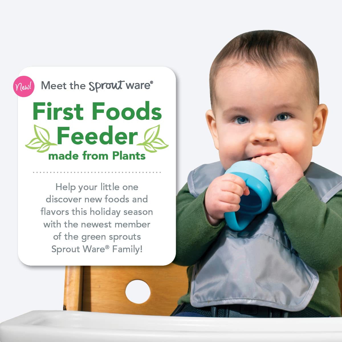 green sprouts Sprout Ware Plant-Plastic First Foods Feeder Made from Plants, Encourages Self-Feeding, Soft Silicone Bulb, Aqua