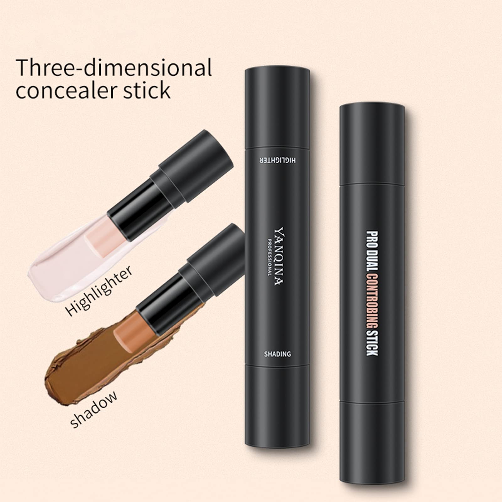 Highlight Contour Stick, 2 in 1 Body Makeup Shading Stick, Face Highlighters Sticks, Concealer Contour Highlighter Stick,Cruelty Free Makeup,double-end face concealer contouring sticks cream (01#Lvory+Dark Brown)