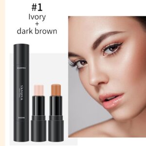 Highlight Contour Stick, 2 in 1 Body Makeup Shading Stick, Face Highlighters Sticks, Concealer Contour Highlighter Stick,Cruelty Free Makeup,double-end face concealer contouring sticks cream (01#Lvory+Dark Brown)