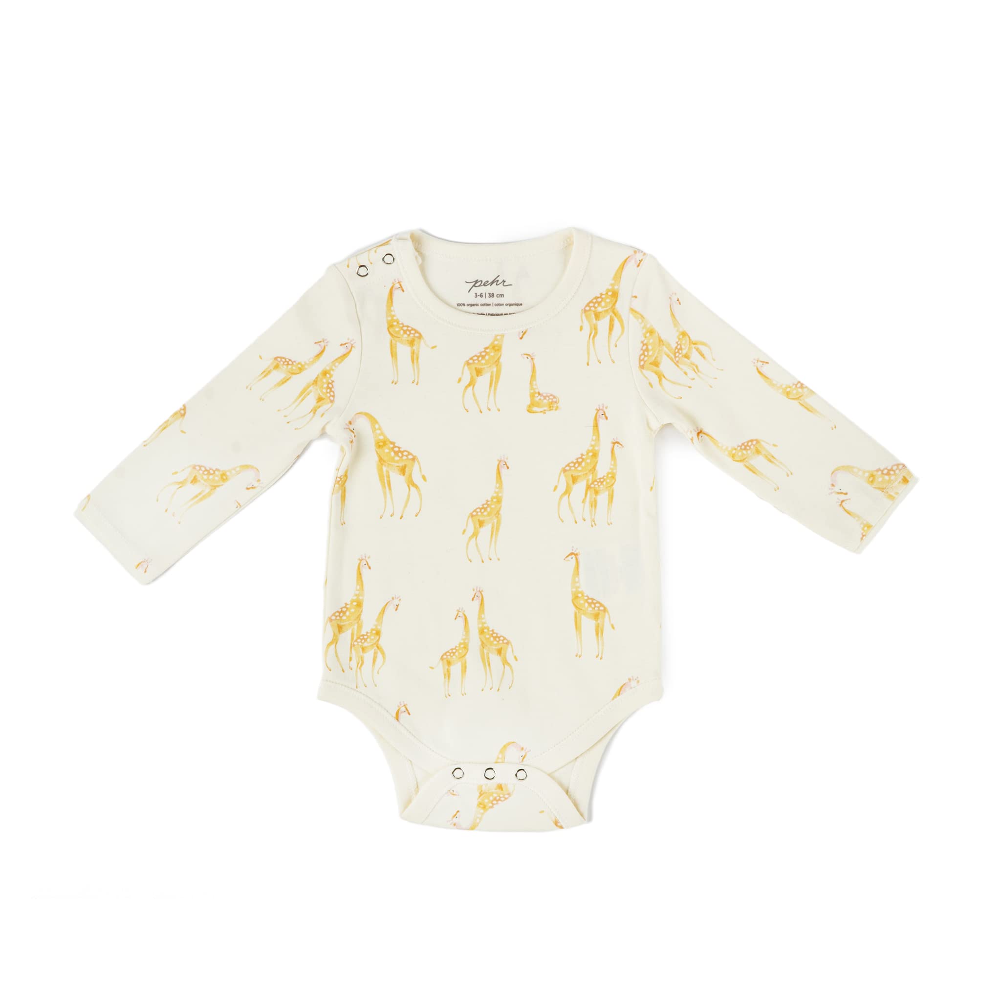 PEHR Shoulder Snap One-Piece Giraffe / 0-3 mos., Marigold