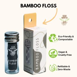 ECO ROOTS Bamboo Floss, Eco Friendly Dental Floss | Reusable Flosser Glass Holder | Vegan Bamboo Flossers | Zero Waste, Plastic Free, Biodegradable Tooth Floss | Sustainable Products