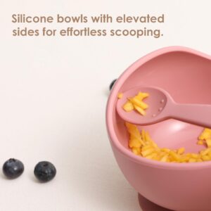 ROCCED Baby Silicone Bowls with Suction Toddler Bowls and Spoons Set Training Cups for Baby Silicone Baby Feeding Set Baby Cups with 2 Handles Silicone-Deep Sky