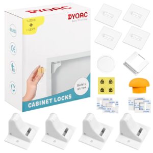 dyoac magnetic cabinet locks baby proofing children's invisible lock for cabinets, doors, drawers - easy to install children proofing (4 locks and 1 key)