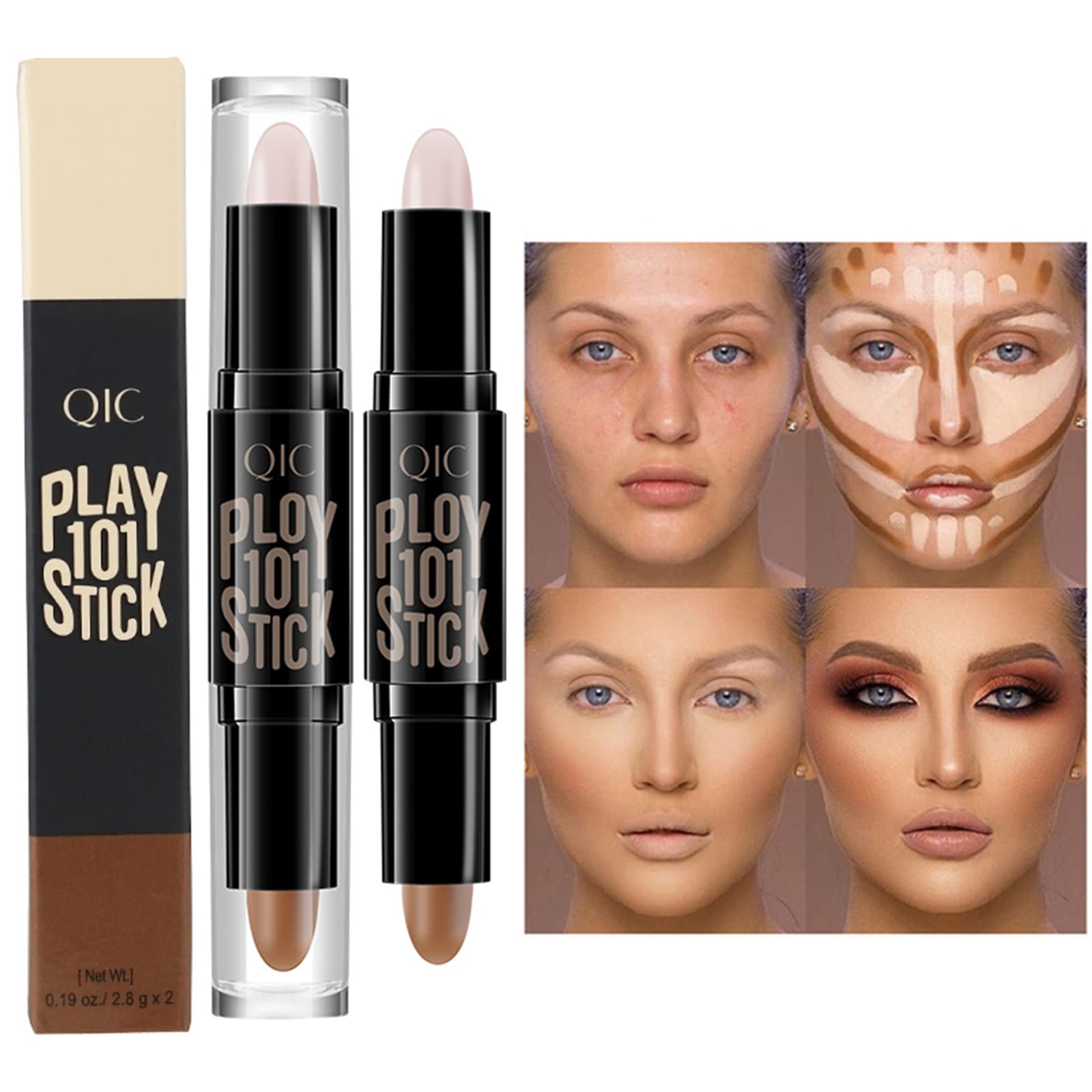 Highlight Contour Stick, 2 in 1 Makeup Shading Stick, Face Highlighters Sticks, Concealer Contour Highlighter Stick,Cruelty Free Makeup,double-end face concealer contouring sticks cream (02)