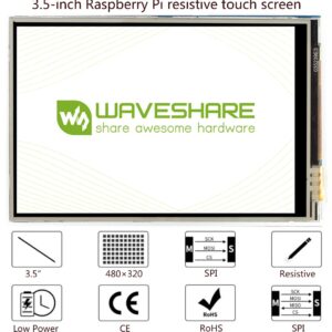 waveshare 3.5 inch Touch Screen TFT LCD 480x320 Pixel Display Monitor SPI Interface XPT2046 Controller, for Raspberry Pi 4B/3B+/3B/2B/Zero/Zero W/Zero WH