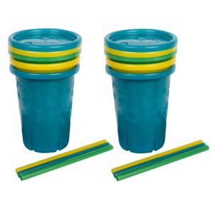 the first years greengrown reusable spill-proof straw cups - toddler cups with straw - blue/yellow/green - 6 count