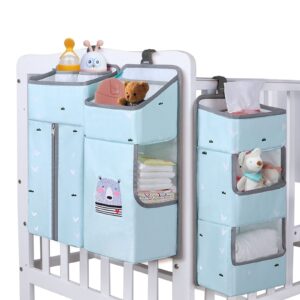 ngoray hanging baby diaper caddy organizers for crib - 3-in-1 diaper stacker for changing table nursery organization storage holder for baby essentials attachment portable combining clothing (blue)