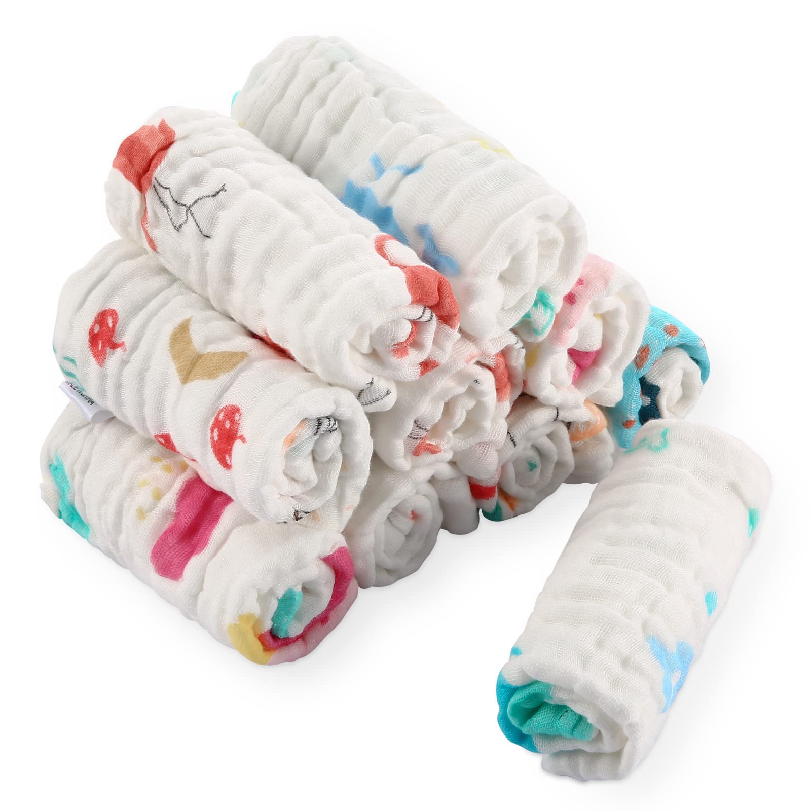 Qioo 10 Pack Muslin Baby Washcloths Size 10"x10" Multicolor