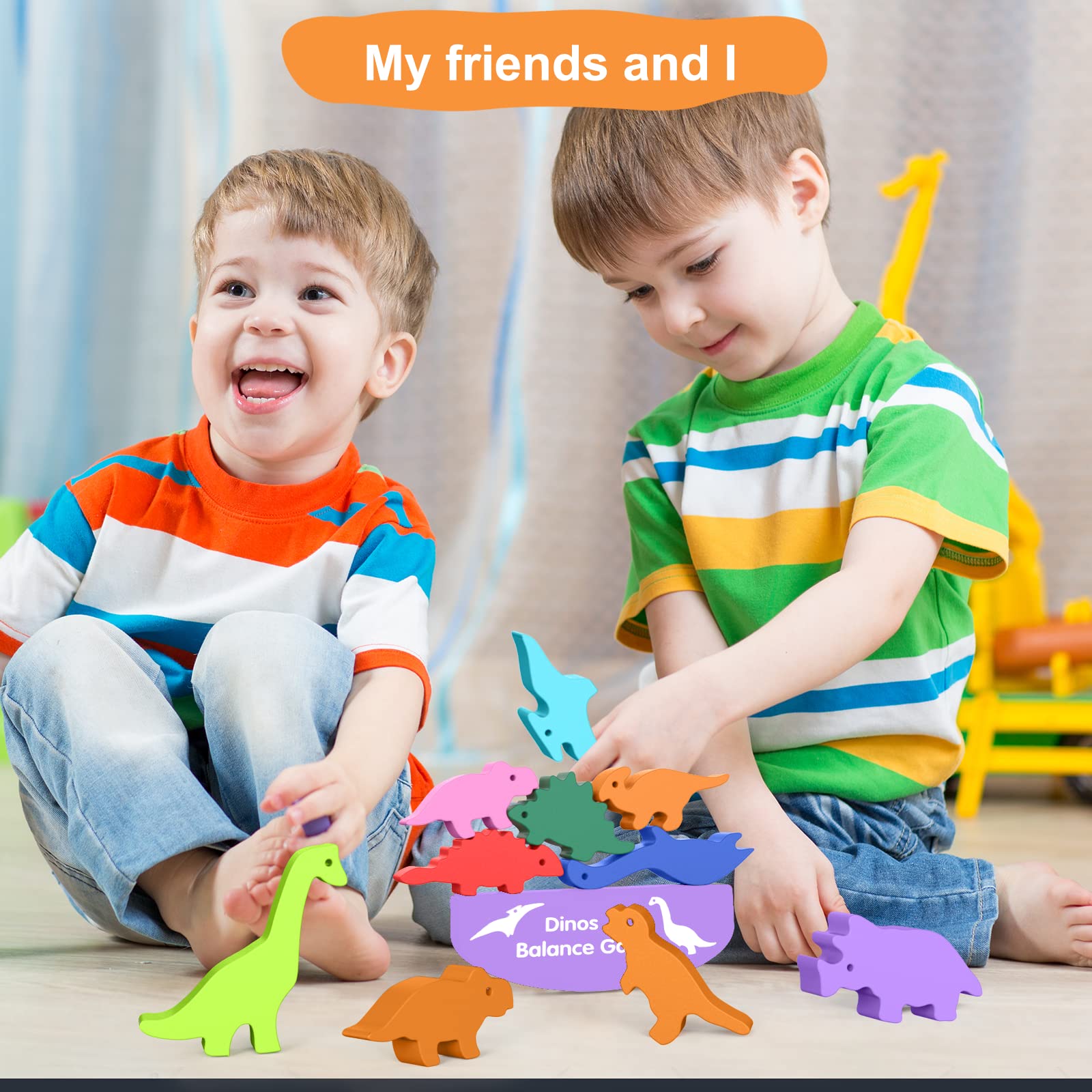 FRONOR Toys for 3-7 Year Old Boys Girls, Dinosaur Building Wooden Blocks STEM Montessori Educational Stacking Toys Birthday Toys Gifts for 3 4 5 6 7 Year Old Girls Gifts (Purple)