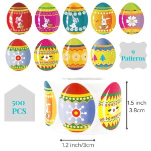 500PCS Easter Eggs for Kids Stickers Roll, 9 Patterns of Self-Adhesive Egg Bunny Stickers for Gift Bags Envelopes Easter Baskets and Holiday Parties