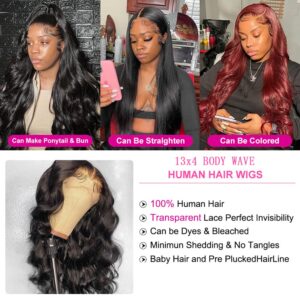 20 Inch Lace Front Wigs Human Hair Body Wave 13x4 Lace Frontal Wig 180% Density Unprocessed Brazilian Virgin Human Hair Pre-Plucked for Black Women Free Part Natural Color (body wave wigs, 20 Inch)