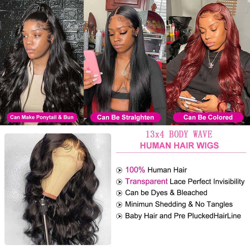 20 Inch Lace Front Wigs Human Hair Body Wave 13x4 Lace Frontal Wig 180% Density Unprocessed Brazilian Virgin Human Hair Pre-Plucked for Black Women Free Part Natural Color (body wave wigs, 20 Inch)