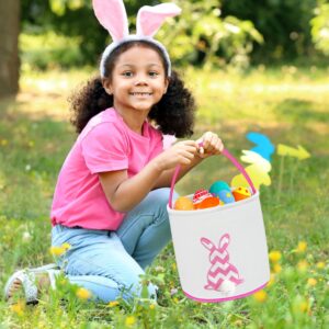 Easter Bunny Basket Bags for Kids, Easter Gift Bags Canvas Cotton Carrying Eggs Hunt Bag, Kids Bunny with Fluffy Tails Tote Bag for Easter Decorations-Pink