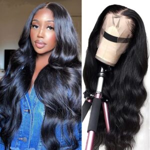 20 inch lace front wigs human hair body wave 13x4 lace frontal wig 180% density unprocessed brazilian virgin human hair pre-plucked for black women free part natural color (body wave wigs, 20 inch)