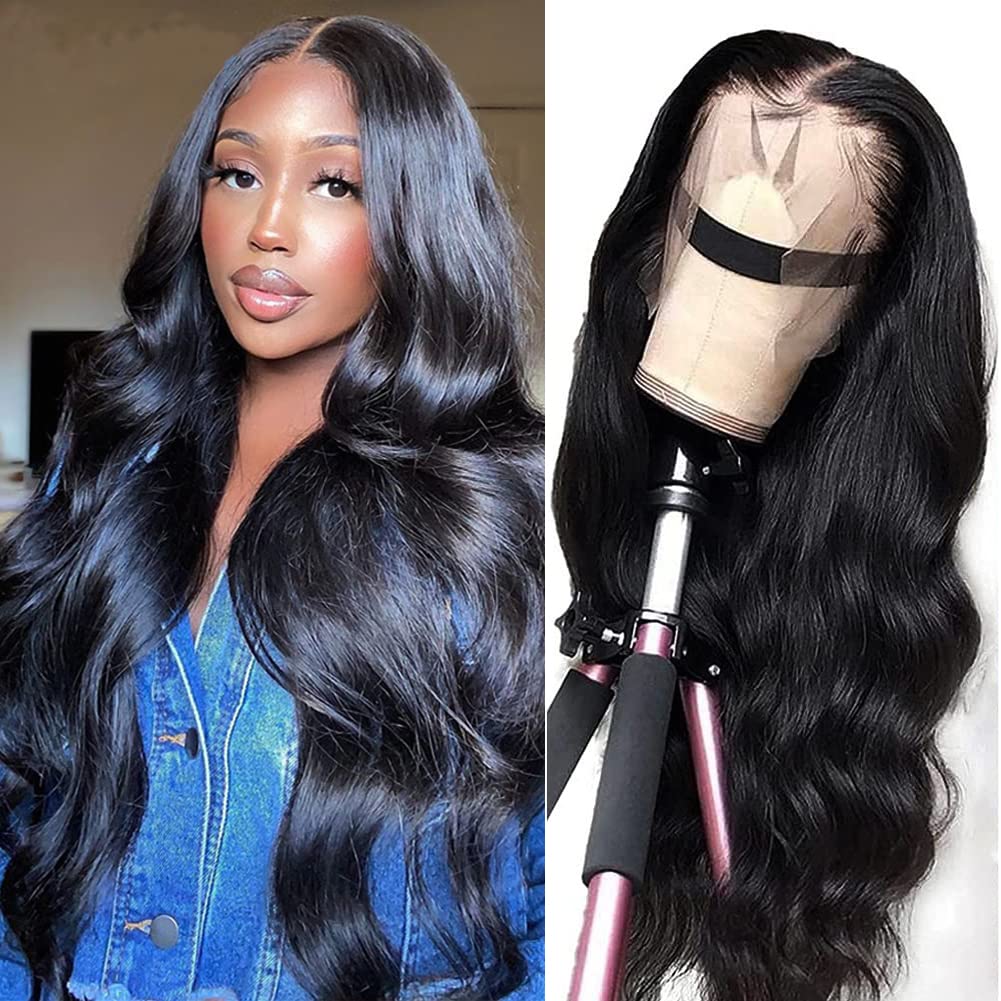 20 Inch Lace Front Wigs Human Hair Body Wave 13x4 Lace Frontal Wig 180% Density Unprocessed Brazilian Virgin Human Hair Pre-Plucked for Black Women Free Part Natural Color (body wave wigs, 20 Inch)