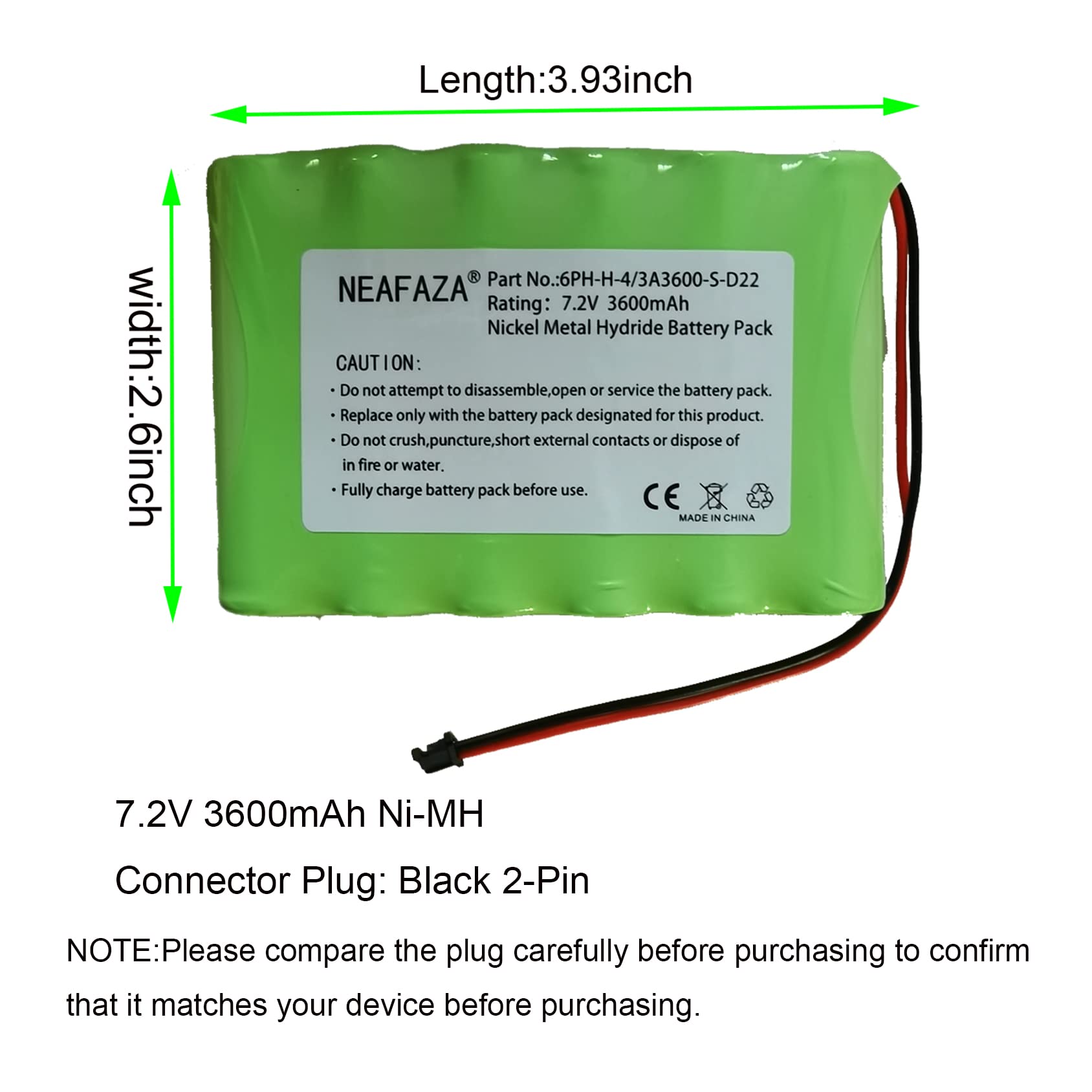 NEAFAZA 6PH-H-4/3A3600-S-D22 7.2V 3600mAh Ni-MH Battery Compatible with DSC IMPASSA SCW9057 SCW9055 ADT SCW9057G-433 Wireless Security System Alarm Panel