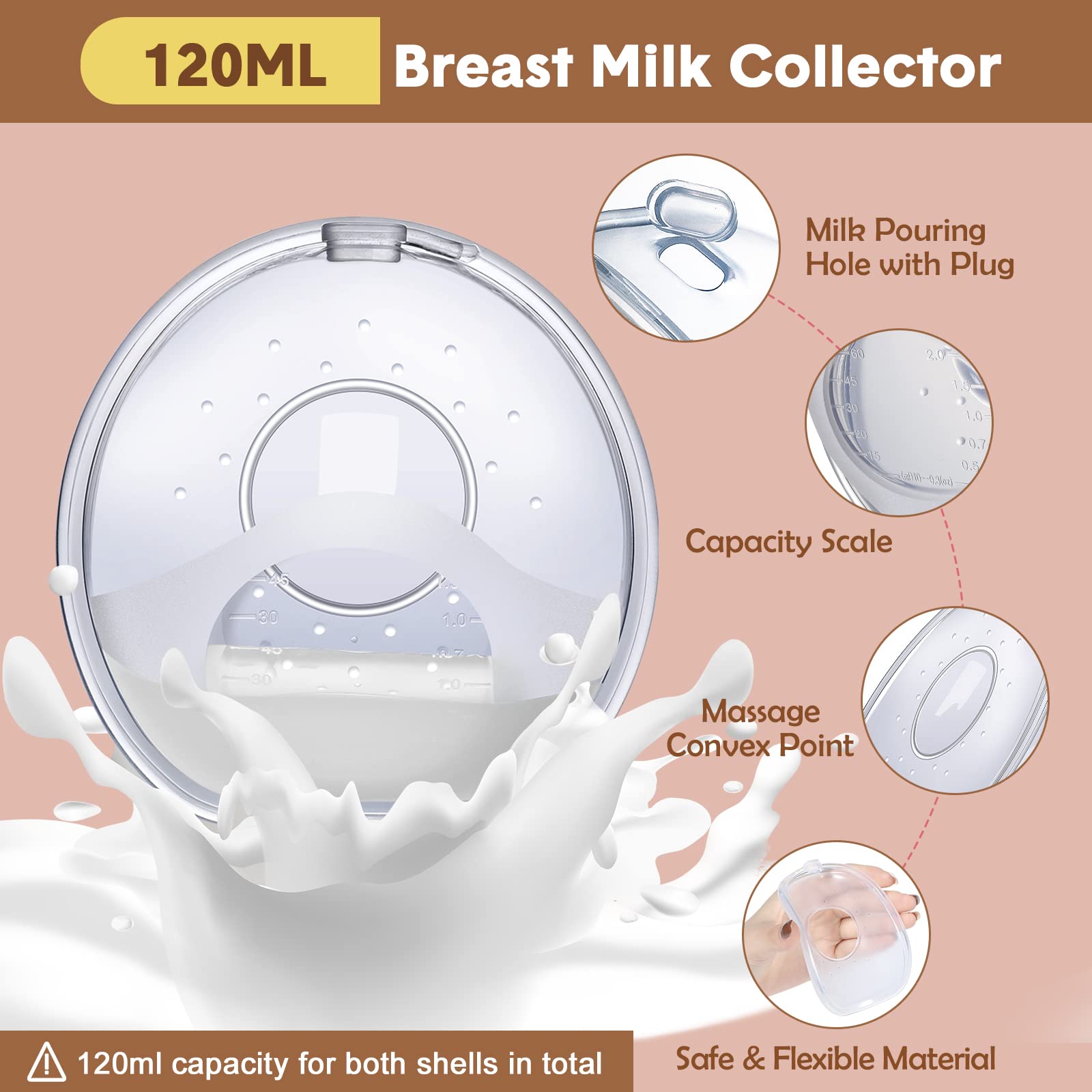 Lictin Breast Shell Breastmilk Collector for Breastfeeding 2 Pcs Silicone Breast Pad Nursing Cup Milk Saver for Nursing Moms Protect Sore Nipples Soft and Reusable with 20 Breast Milk Storage Bags