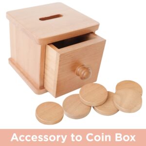 Wooden Coins for Montessori Object Permanence Coin Box - Chunky Wood Replacement Coin Set - Wooden Tokens for Counting - Montessori Toys for 1 Year Old - Infant Developmental Coin Drop Toys