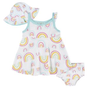 gerber baby girls' 3-piece sundress, diaper cover and hat set, rainbow print, 6-9 months