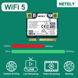 NETELY Wireless-AC 8265HMW 1200Mbps Mini-PCIE Interface WiFi Adapter with Bluetooth 4.2 for Laptop PCs, Intel Wireless-AC 8265D2W, 2.4GHz 300Mbps & 5GHz 867Mbps WiFi Card (Wireless-AC 8265HMW)