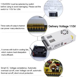 DC 12V 50A 600W Power Supply Adapter Transformer Switch AC 110V / 220V to DC 12V 20amp Switching Converter LED Driver for LED Strip Light CCTV Camera Security System Radio,Computer Project,3D Printer