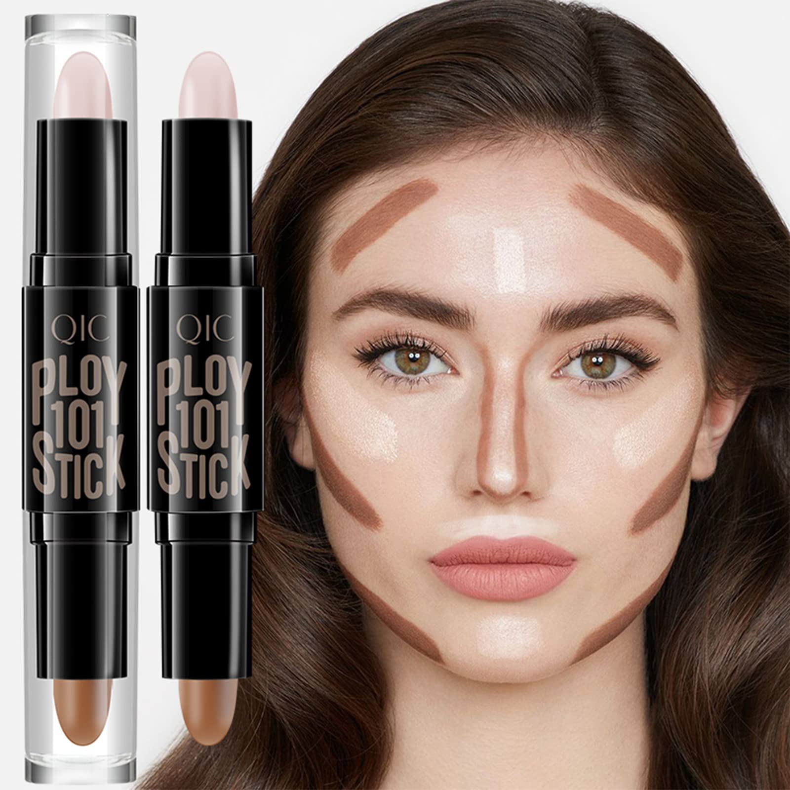 Highlight Contour Stick, 2 in 1 Makeup Shading Stick, Face Highlighters Sticks, Concealer Contour Highlighter Stick,Cruelty Free Makeup,double-end face concealer contouring sticks cream (02)