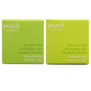 peach not plastic shampoo and conditioner bar set - strengthening for damaged & split-prone hair, leaves hair strong & healthy, plant based, vegan & eco friendly, 2 bars