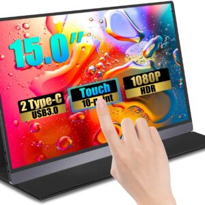 Bimawen 15.0" Touchscreen Portable Monitor,Ultra-Thin 1080p HDR Compatible with Xbox,Switch,PC,Laptop,FHD 1920x1080 IPS Screen