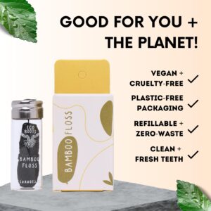 ECO ROOTS Bamboo Floss, Eco Friendly Dental Floss | Reusable Flosser Glass Holder | Vegan Bamboo Flossers | Zero Waste, Plastic Free, Biodegradable Tooth Floss | Sustainable Products