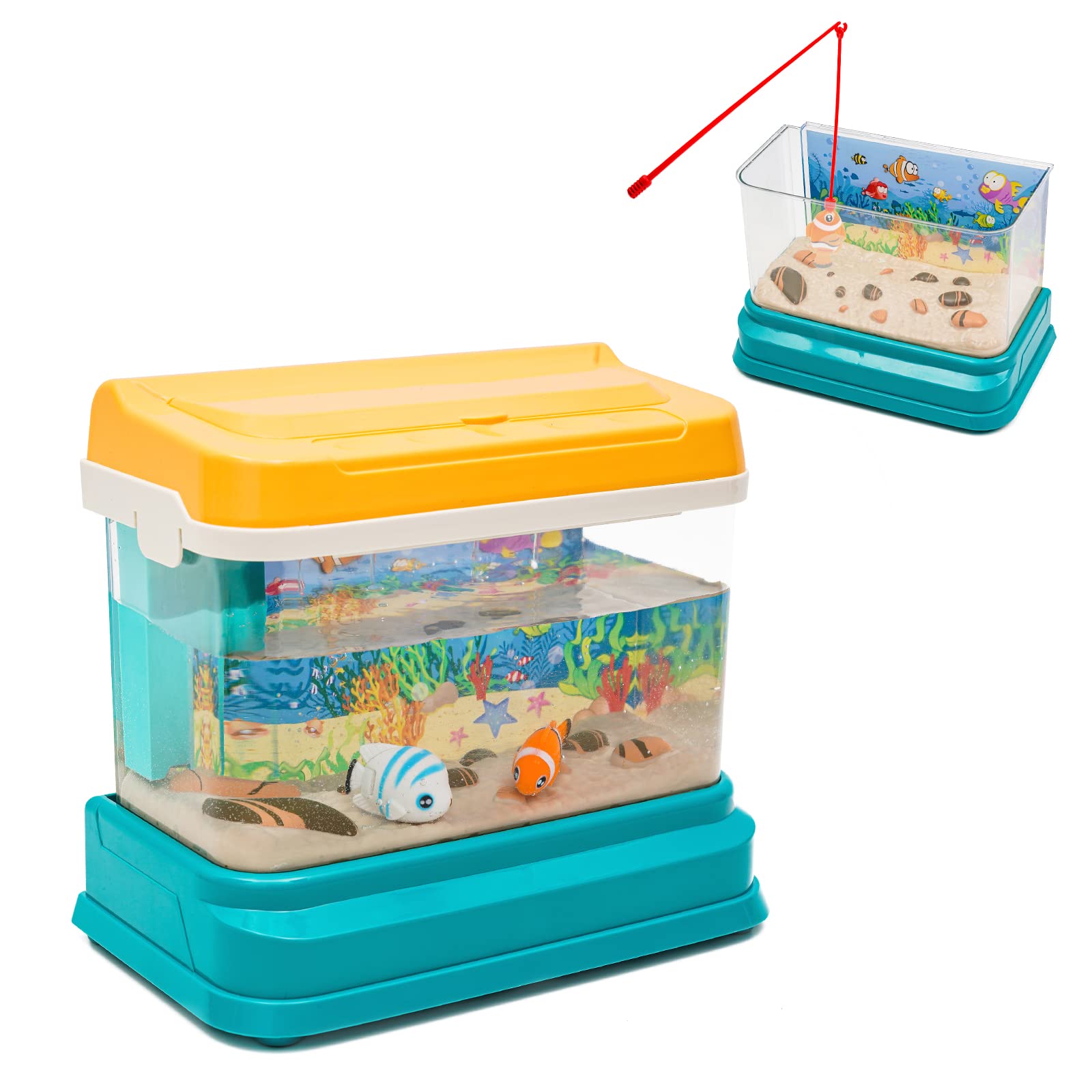 Aquarium Fishing Toy for Kids, Fishing Game Toy for Toddlers with Light and Music, Mini Kids Aquarium Toy Gift for Boys and Girls