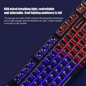 USB Gaming Keyboard, Quick Response Backlit Keyboard 104 Keys Wired One Piece Design High and Low Key Design RGB Lighting Effect for Gaming for Office for Home(H600 black characters-single keyboard)