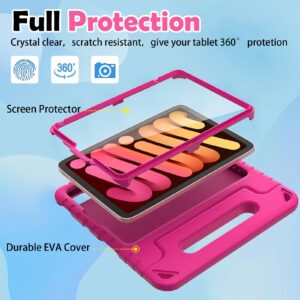 AVAWO Kids Case for iPad Mini 7 (A17 Pro) 2024 8.3 inch, Mini 6 2021 with Built-in Screen Protector, Shockproof Lightweight Handle Stand Cover for Model (A2995/A2996, A2567/A2568/A2569), Rose